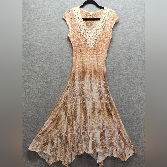 Reba | Dresses | Reba Womens L Crochet Maxi Sheer Dress Boho ...